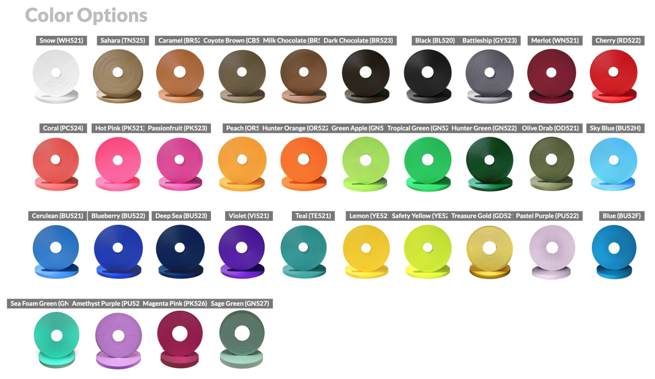 Available Biothane Colors | Shandy's Leather